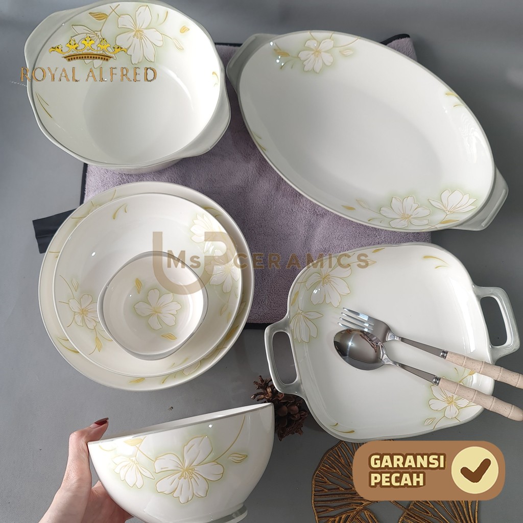 Jual ROYAL ALFRED Piring Mangkok Keramik KEIKO Series SIMPLE BERMOTIF ...