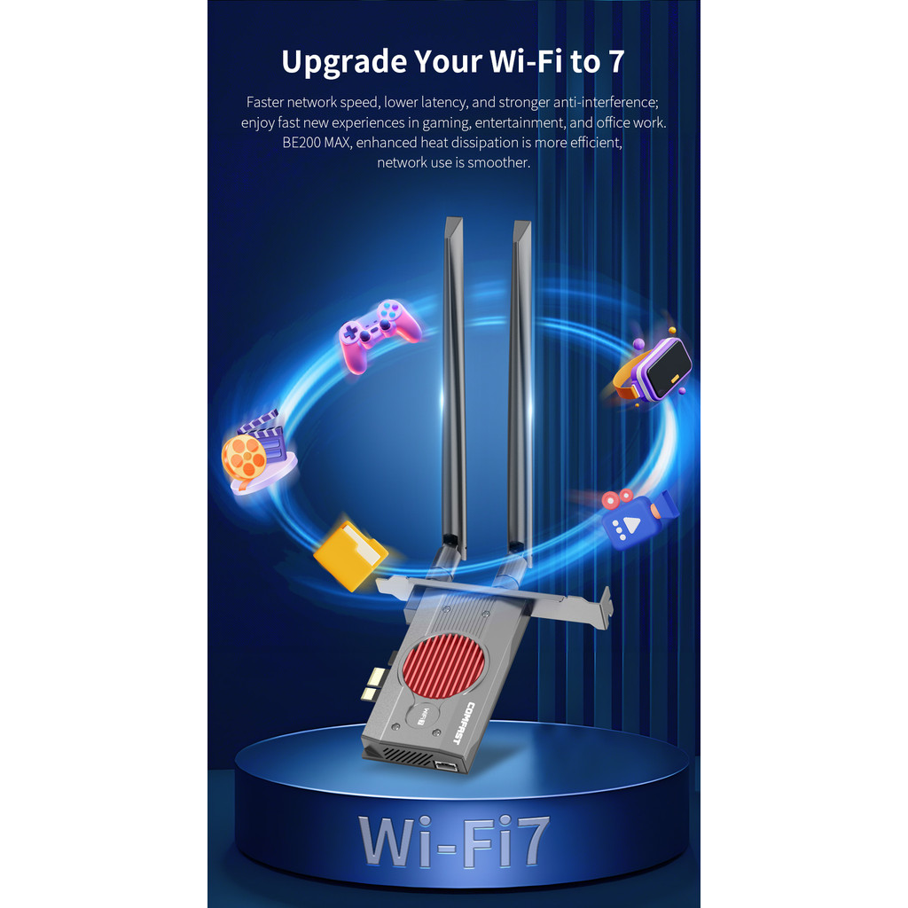Jual Comfast 8774Mbps PCI-E WiFi7 Network Card Intel Be200NGW WIFI Adapter Trid-Band 2.4G/5G ...
