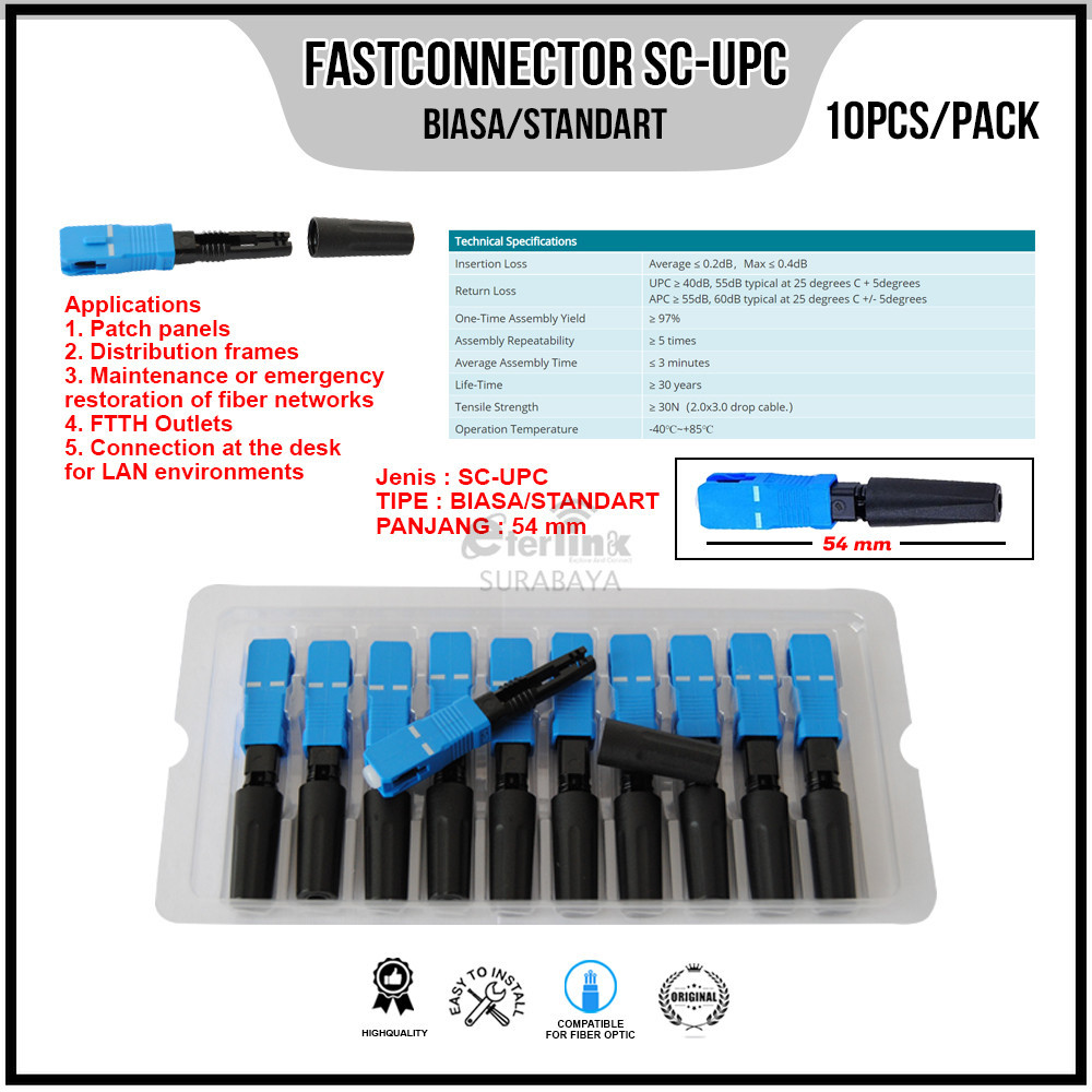 Jual fiber optic fast connector model Biasa 1Pack/10Pcs kconnector UPC ...