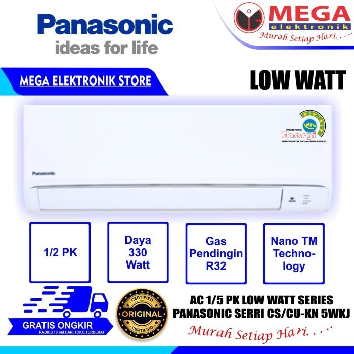 Jual AC PANASONIC 1/2 PK CS-KN5WKJ STANDAR LOW WATT / CS/CU KN5WKJ LOW WATT | Shopee Indonesia