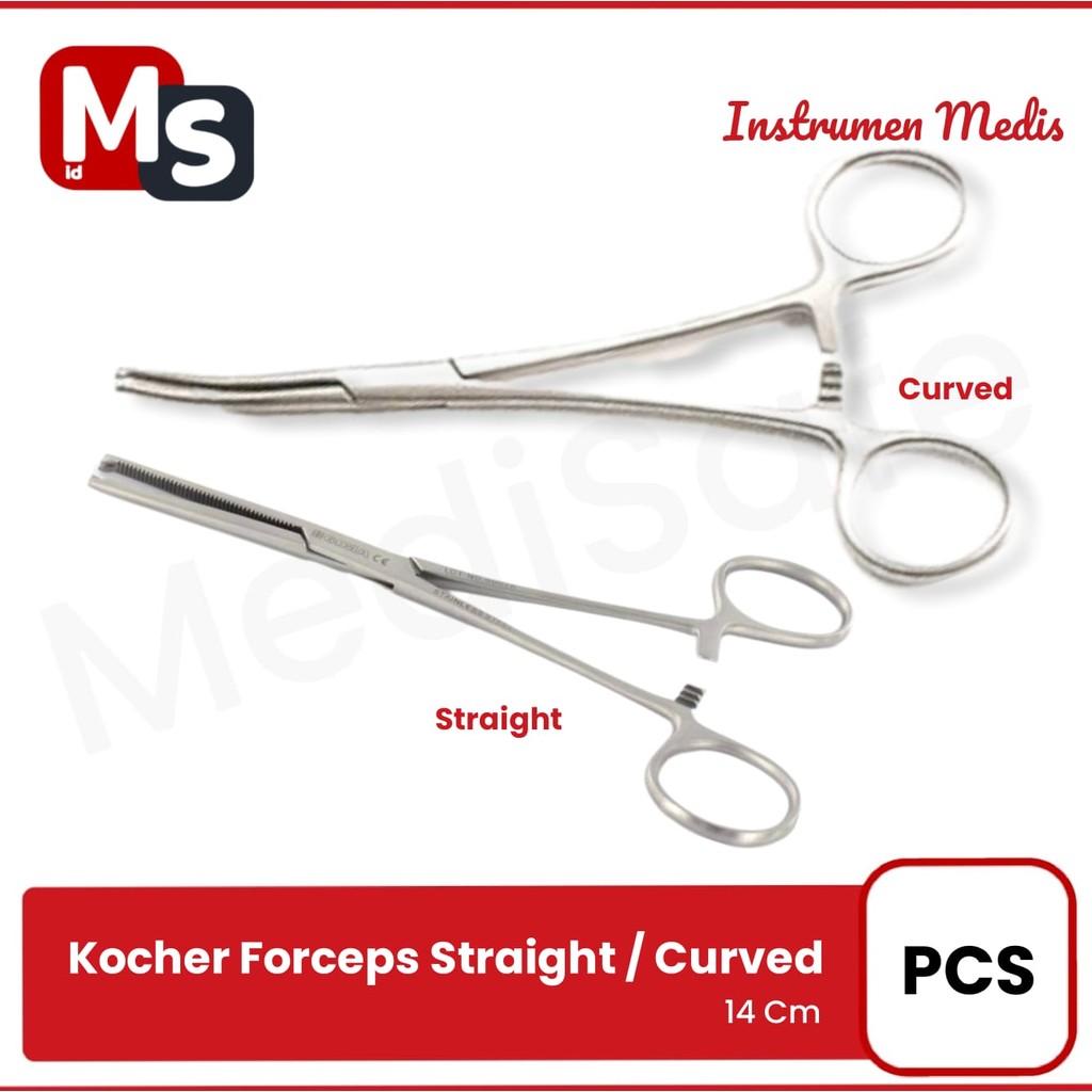 Jual MS Kocher Forceps 14 Cm Lurus/ Bengkok Klem Clamp Kocher Straight ...