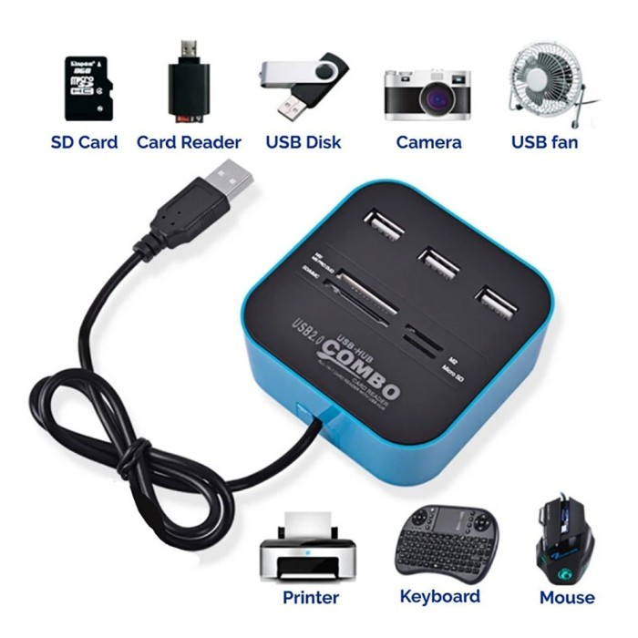 Jual USB HUB 2.0 Card Reader Memory Card All in One 7 in 1 Micro MMC MS ...