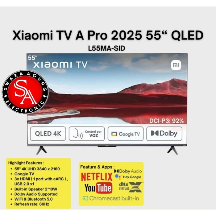 Jual QLED UHD 4K Google TV 55 Inch Xiaomi Type : 55 A PRO 2025 - DTS-X ...