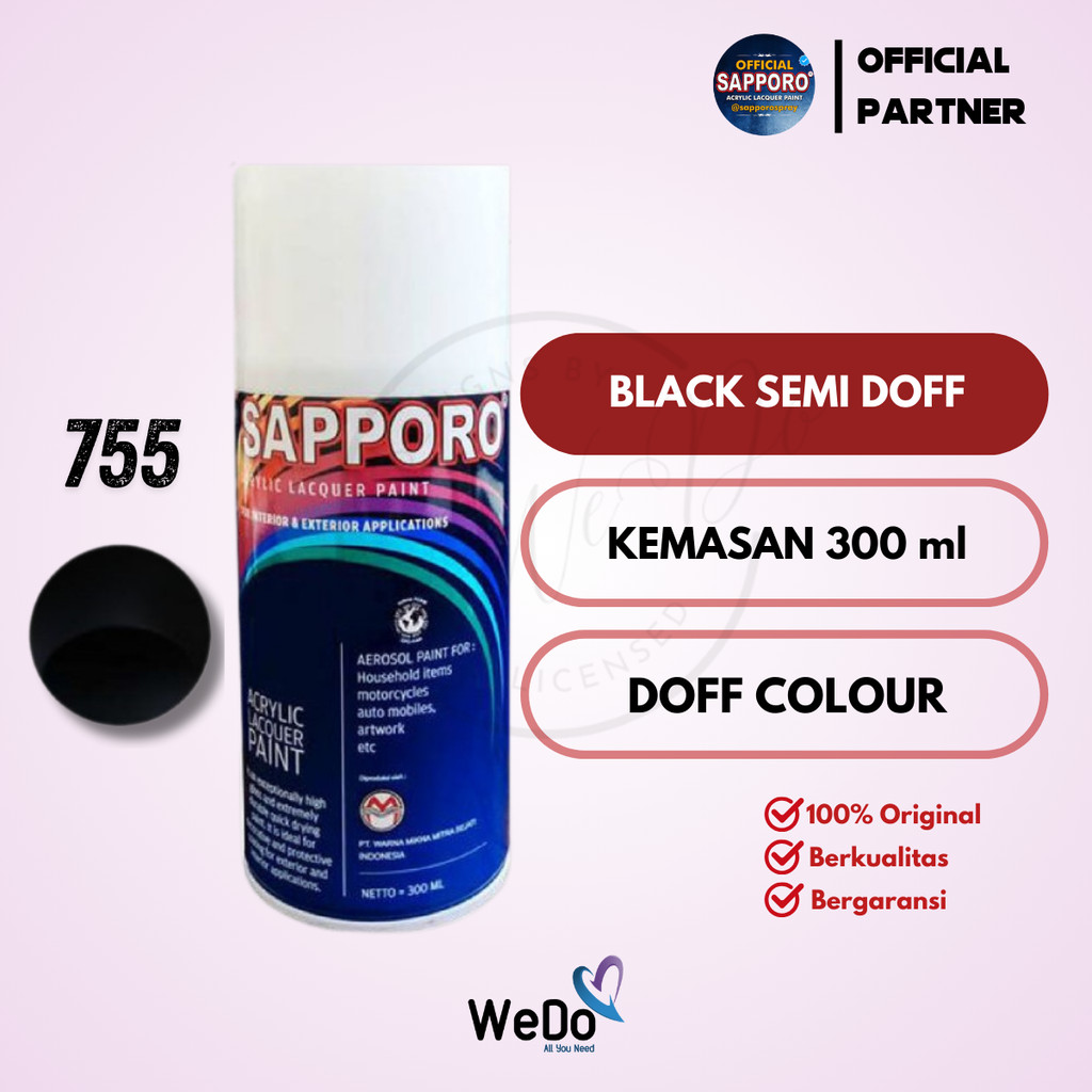 Jual Sapporo 755 Black Semi Doff Cat Semprot Saporo Paint Hitam Dof Dop ...
