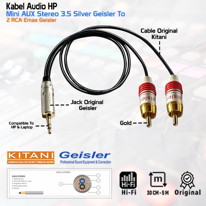 Jual Kabel Cabang/Kabel Audio HP 1x Mini AUX Stereo 3.5 SLV to 2x RCA ...