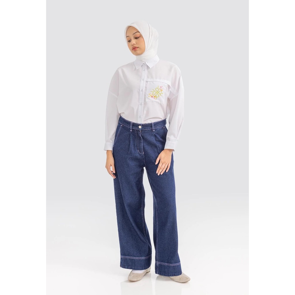Jual SALIA PANTS NAVY DENIM - RIA MIRANDA | Shopee Indonesia