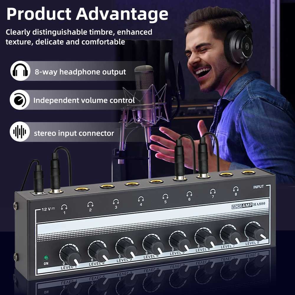 Jual Micro Audio Amplifier Headphone Splitter 8 Channel Volume Control ...