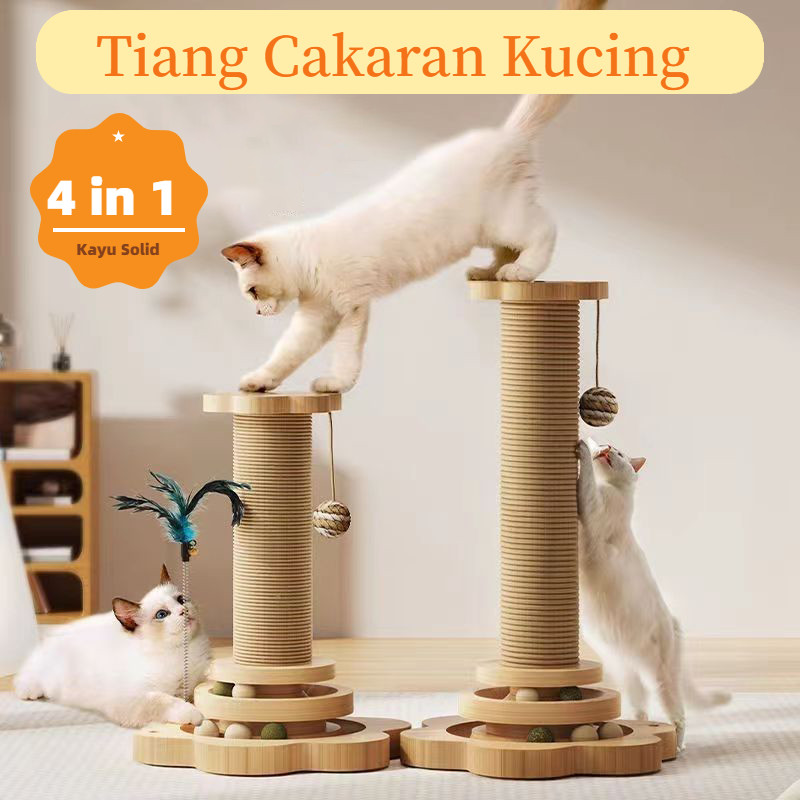 Jual 4in1 Tiang Cakaran Kucing Kayu Solid / Pohon Cakaran Garukan ...
