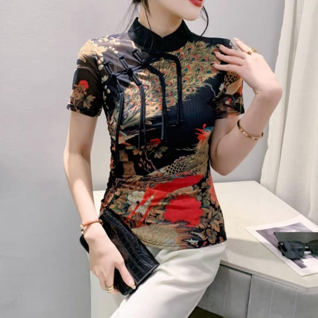 Jual CNY Peacock Cheongsam Top Blouse Atasan TM 0225# | Shopee Indonesia