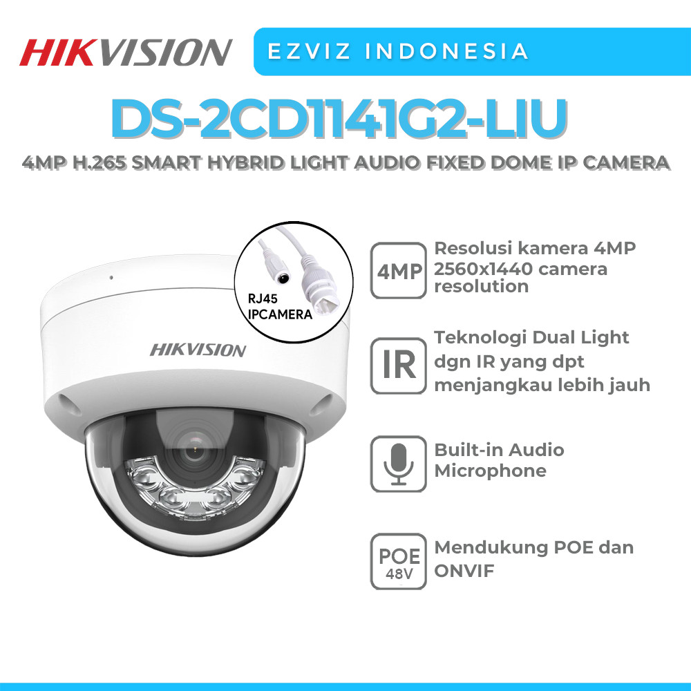 Jual HIKVISION DS-2CD1141G2-LIU 4MP H.265 SMART HYBRID LIGHT AUDIO FIXED DOME IP CAMERA | Shopee ...