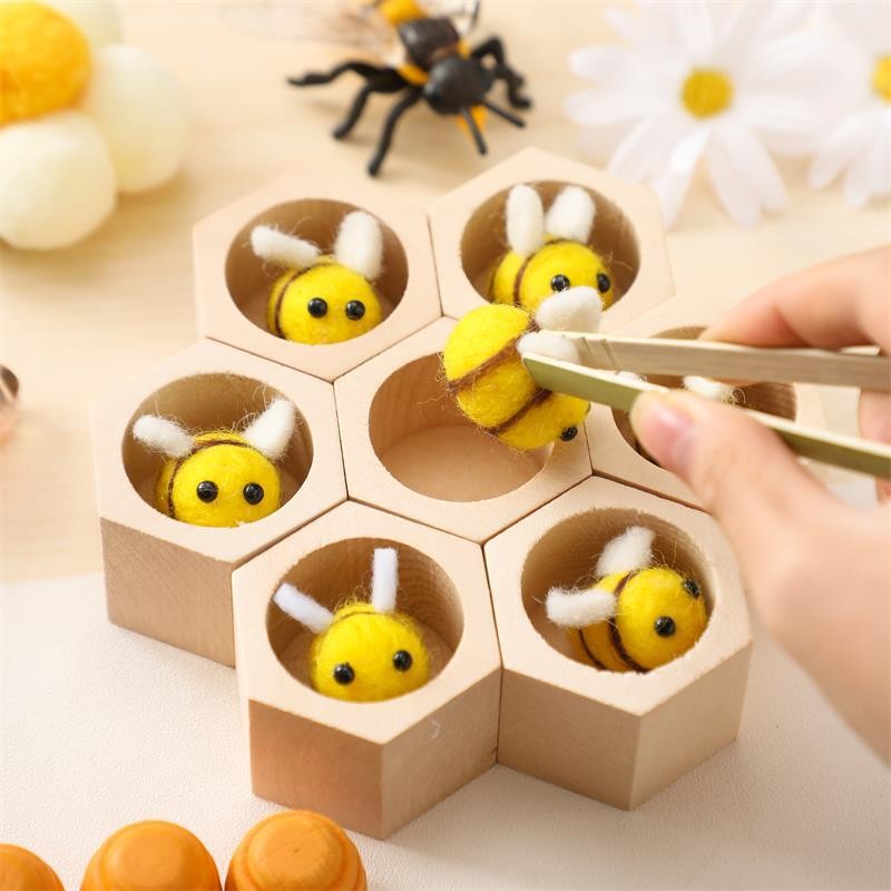 Jual Toddler Wooden Clamp Bee to Hive Matching Game Color Sorting ...