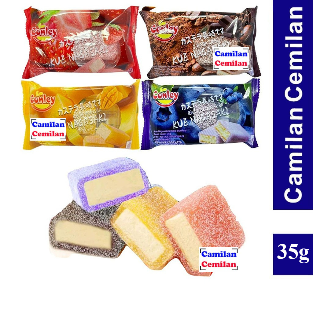 Jual Conley Kue Nagasaki Mochi Bolu isi Selai Coklat Strawberry 35 gr ...