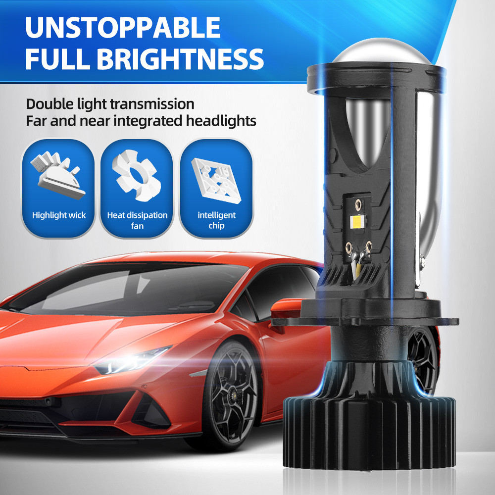 Jual Y6D H4 LED Projector Headlight Bulbs Bi LED Lens Projector with Fan H4 Mini Projector Lens ...