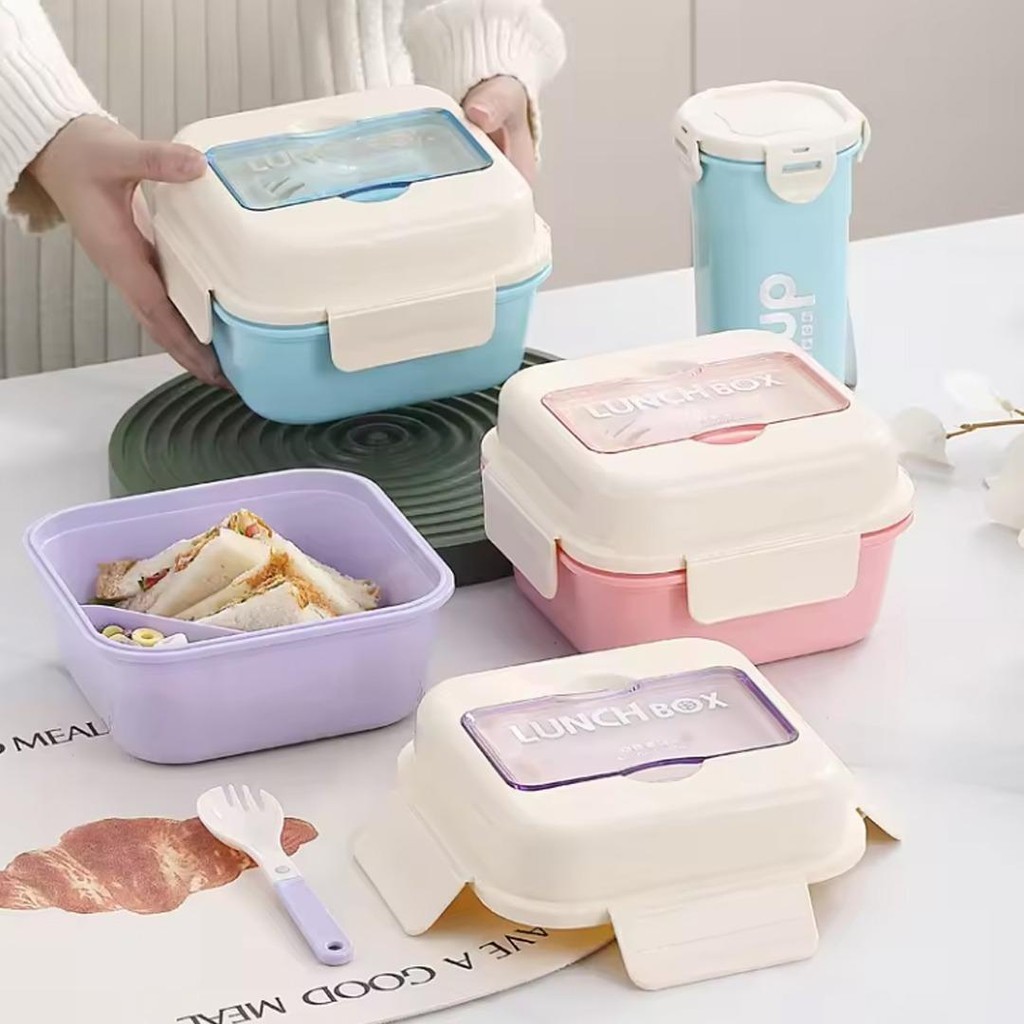 Jual Lunch Box With Water bottle 376 anti tumpah 2 Grid | Kotak makan | wadah bekal anti tumpah ...