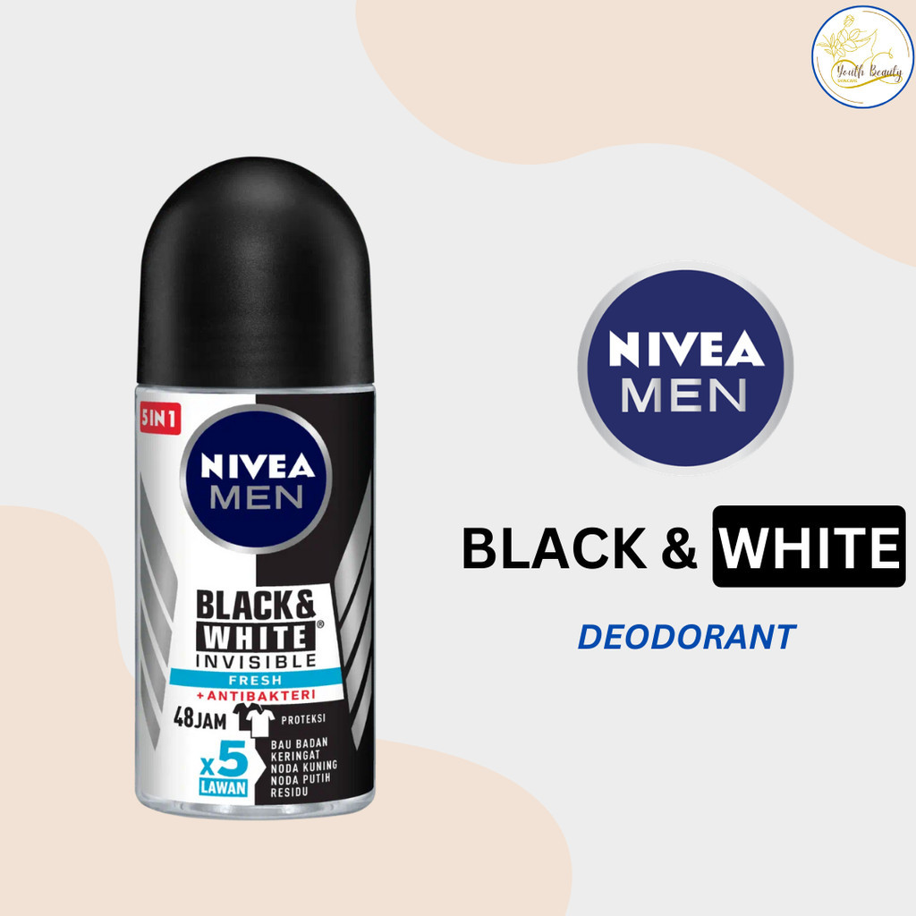 Jual NIVEA MEN Personal Care Deodorant Invisible Black & White Roll-On 50 ml | Shopee Indonesia
