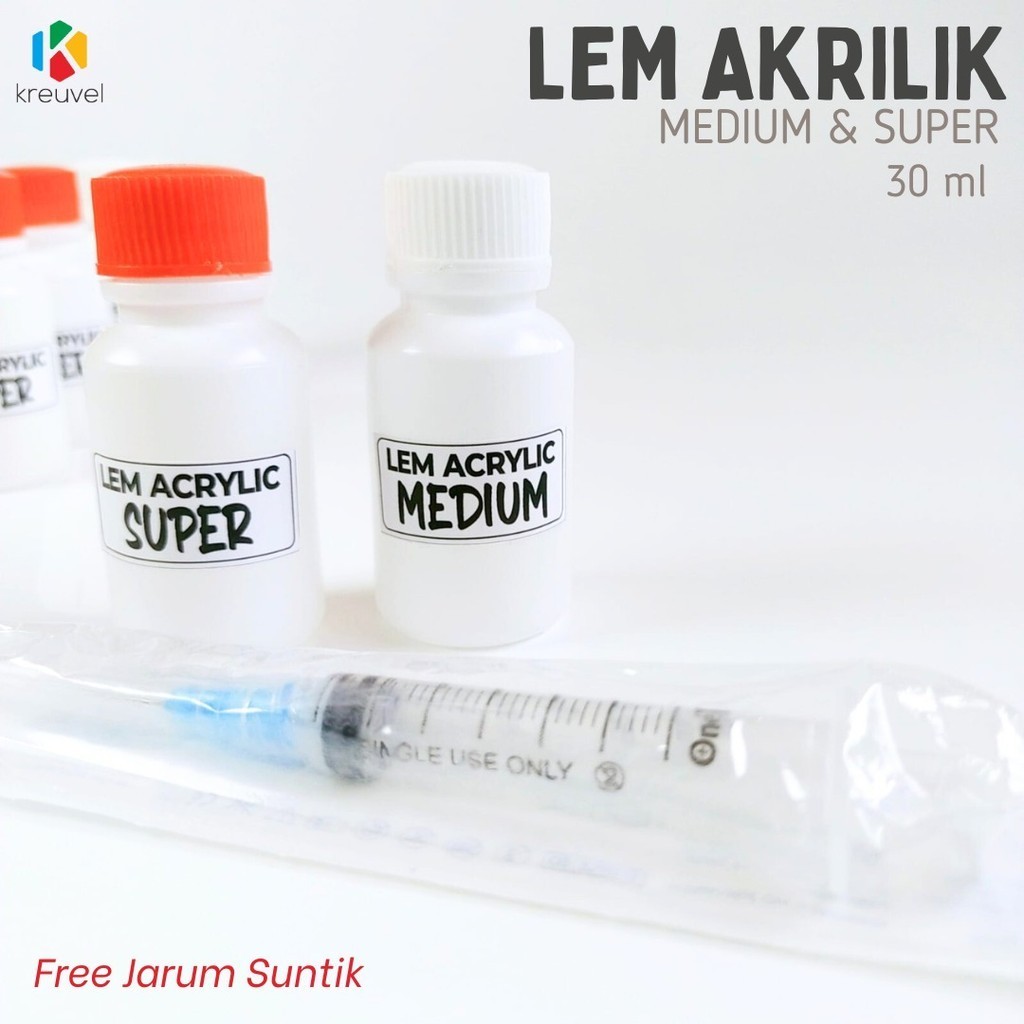 Jual Lem Akrilik Kualitas Medium & Super 30 ml / Lem Acrylic / Lem Bening / Free Suntikan ...