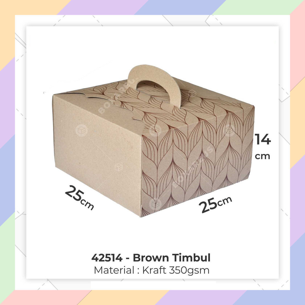 Jual 37S Dus Kue Cakebox 25x25x14cm Brown Motif Timbul Gable Food ...