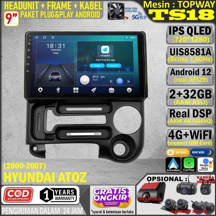 Jual Paket Headunit Android 9 inch + Frame + Soket PNP Hyundai Atoz ...