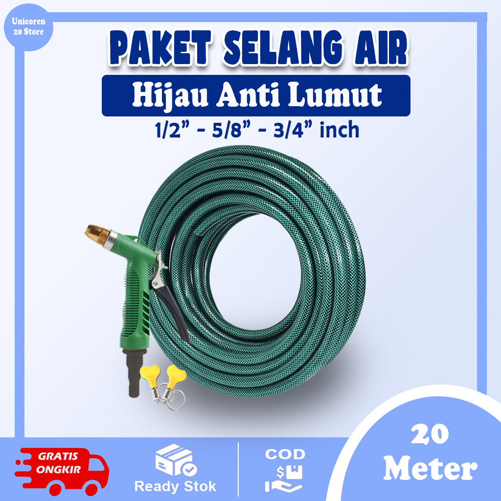 Jual PAKET SELANG AIR HIJAU ANTI LUMUT 1/2 5/8 3/4 INCH SEMPROTAN CUCI MOTOR MOBIL / SELANG AIR ...