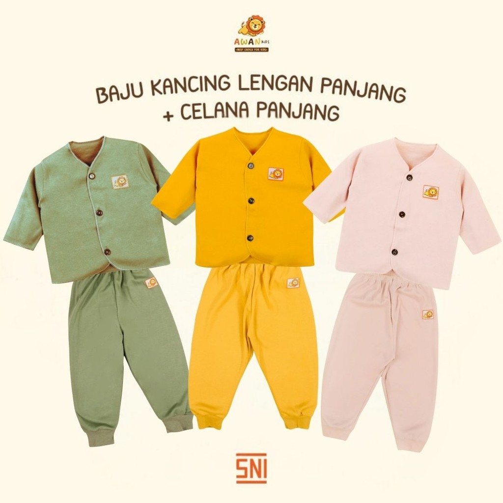 Jual AWAN - Baju Setelan Newborn Baju Kancing Lengan Panjang + Celana ...