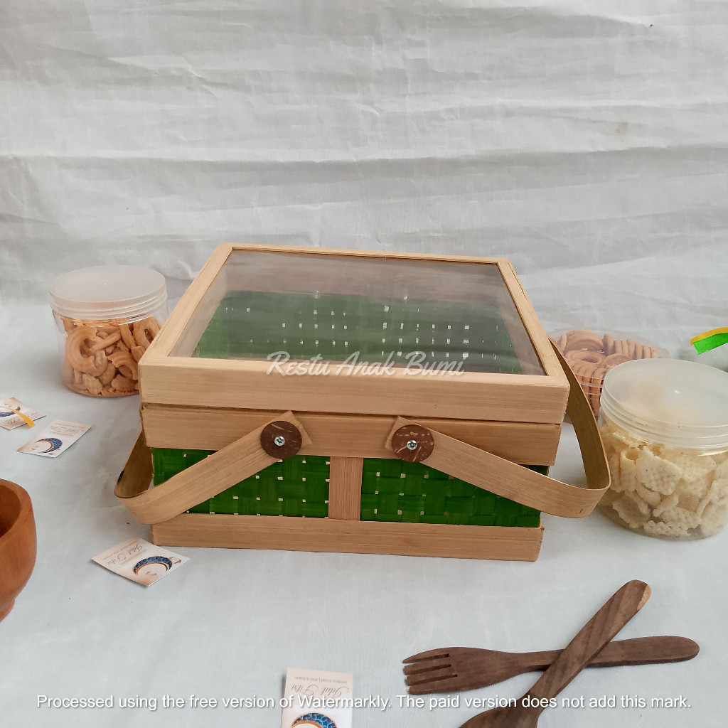 Jual COD B078 Rantang Hijau Susun 1 25cm l | rantang kotak anyaman ...