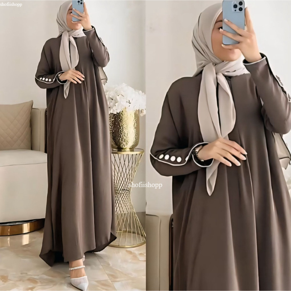 Jual Abaya Basic Habibah Crinkle Premium Gamis Umroh Daily Kancing Dress Batwing Oversize Inara ...