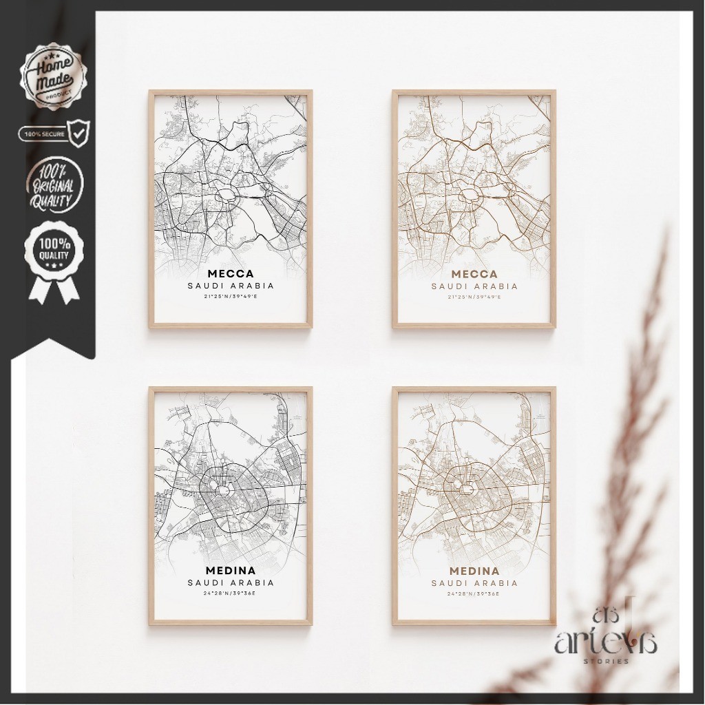 Jual Mecca & Medina City Map Poster - Hiasan Dinding Peta Mekah dan ...