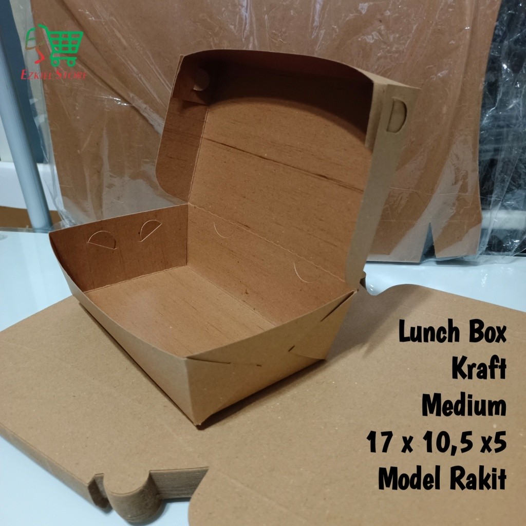 Jual Paper Lunch Box Kraft Medium 50 Pcs Model Rakit Selip Kotak Makan ...