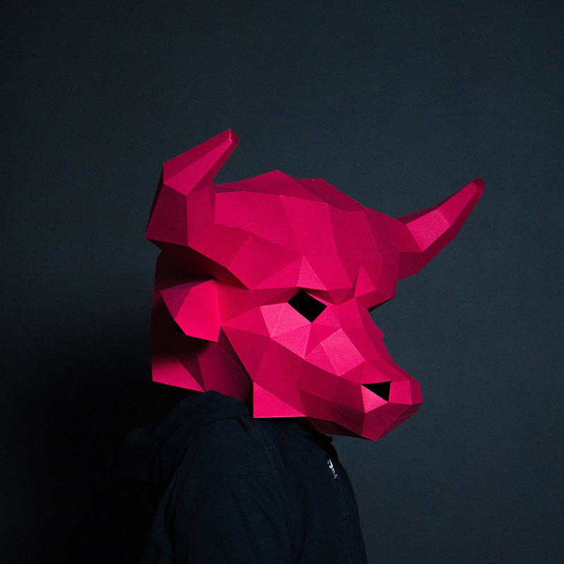 Jual Wearable Bull Head Cover Mask Paper Model Animal Cosplay 3D DIY ...