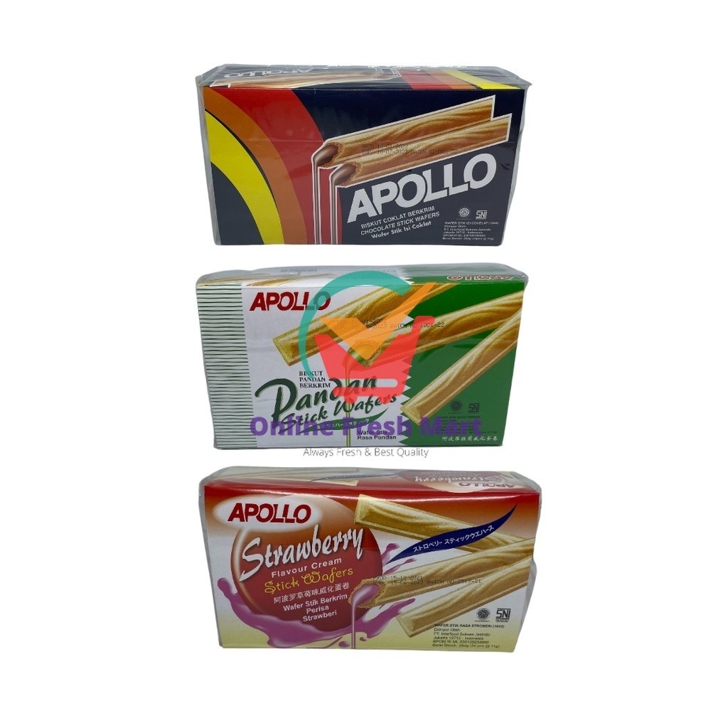 Jual Snack Apollo Wafer Stick Chocolate Pandan Strawberry Kemasan Box ...