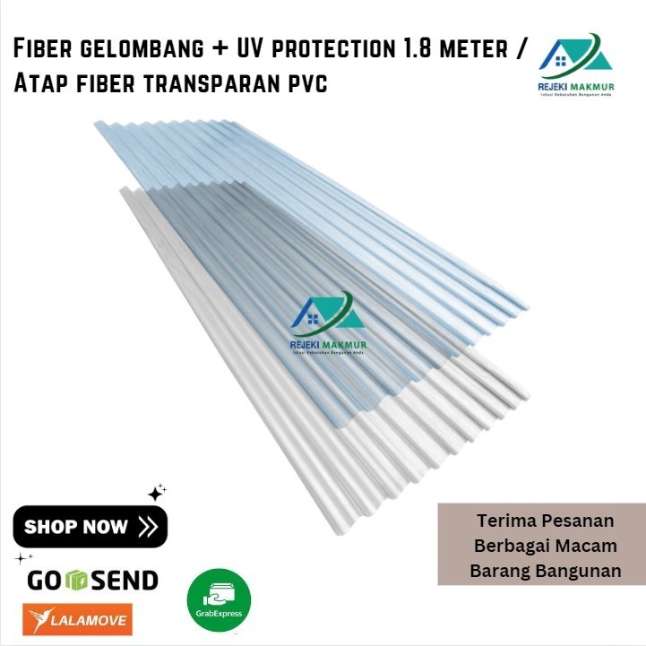 Jual Fiber gelombang + UV protection 1.8Mx80cmx0.8mm putih susu / Atap fiber bening transparan ...