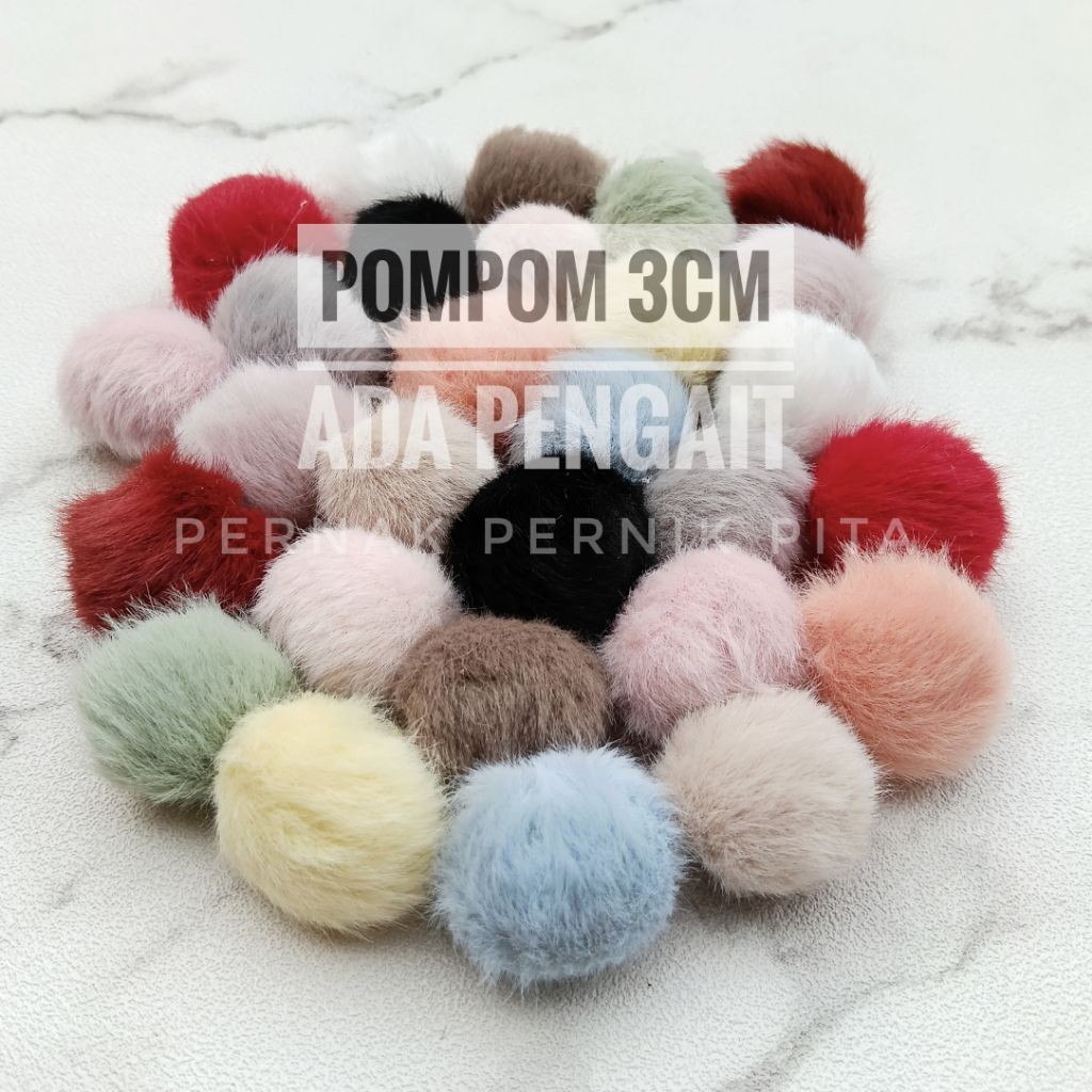Jual 1 Pcs ~ Pompom Bulu 3cm Pom Pom Halus Bandul Ada Pengait | DIY ...