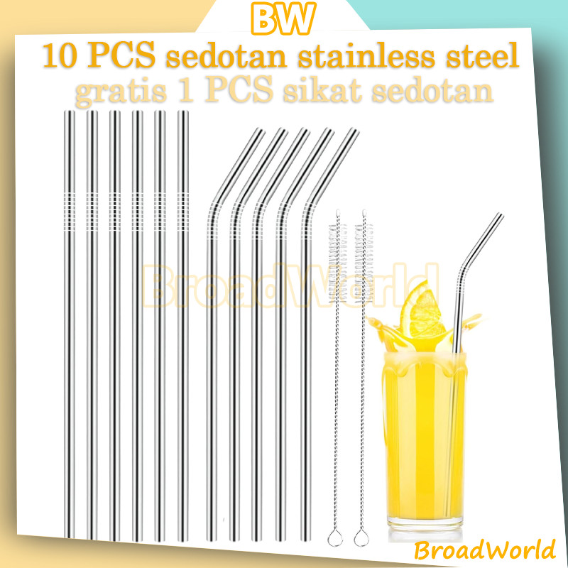 Jual 10pcs 21.5cm sedotan stainless straw sedotan lurus bengkok besi ...