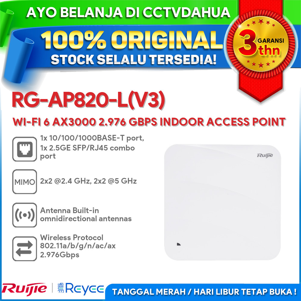 Jual RUIJIE REYEE RG-AP820-L(V3) WI-FI 6 AX3000 2.976 GBPS INDOOR ACCESS POINT | Shopee Indonesia