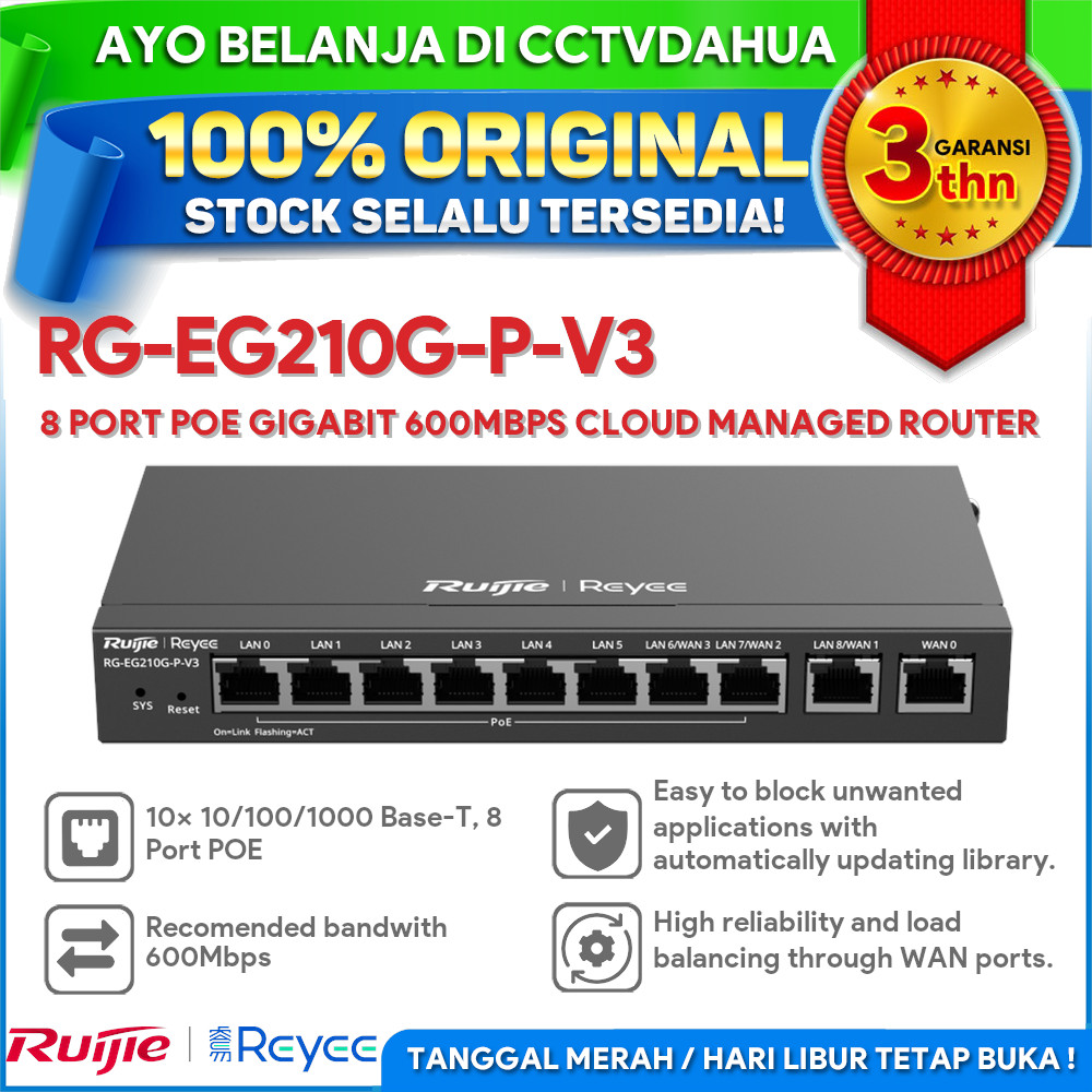 Jual RUIJIE REYEE RG-EG210G-P-V3 8 PORT POE GIGABIT 600MBPS CLOUD MANAGED ROUTER | Shopee Indonesia