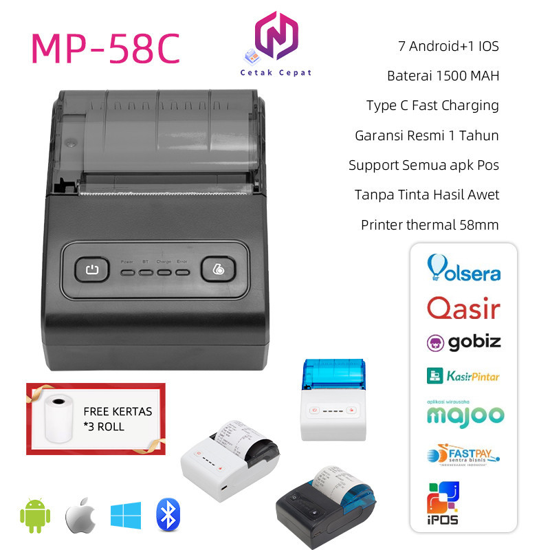 Jual printer bluetooth mini Printer Thermal Mobile Portable 58mm Bluetooth Support Windows ...