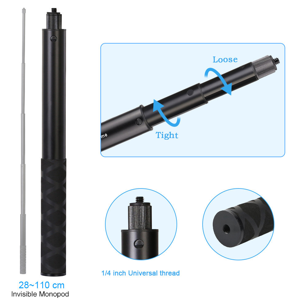 Jual Metal Invisible Extended Selfie Stick For Insta360 X3 /DJI ACTION ...