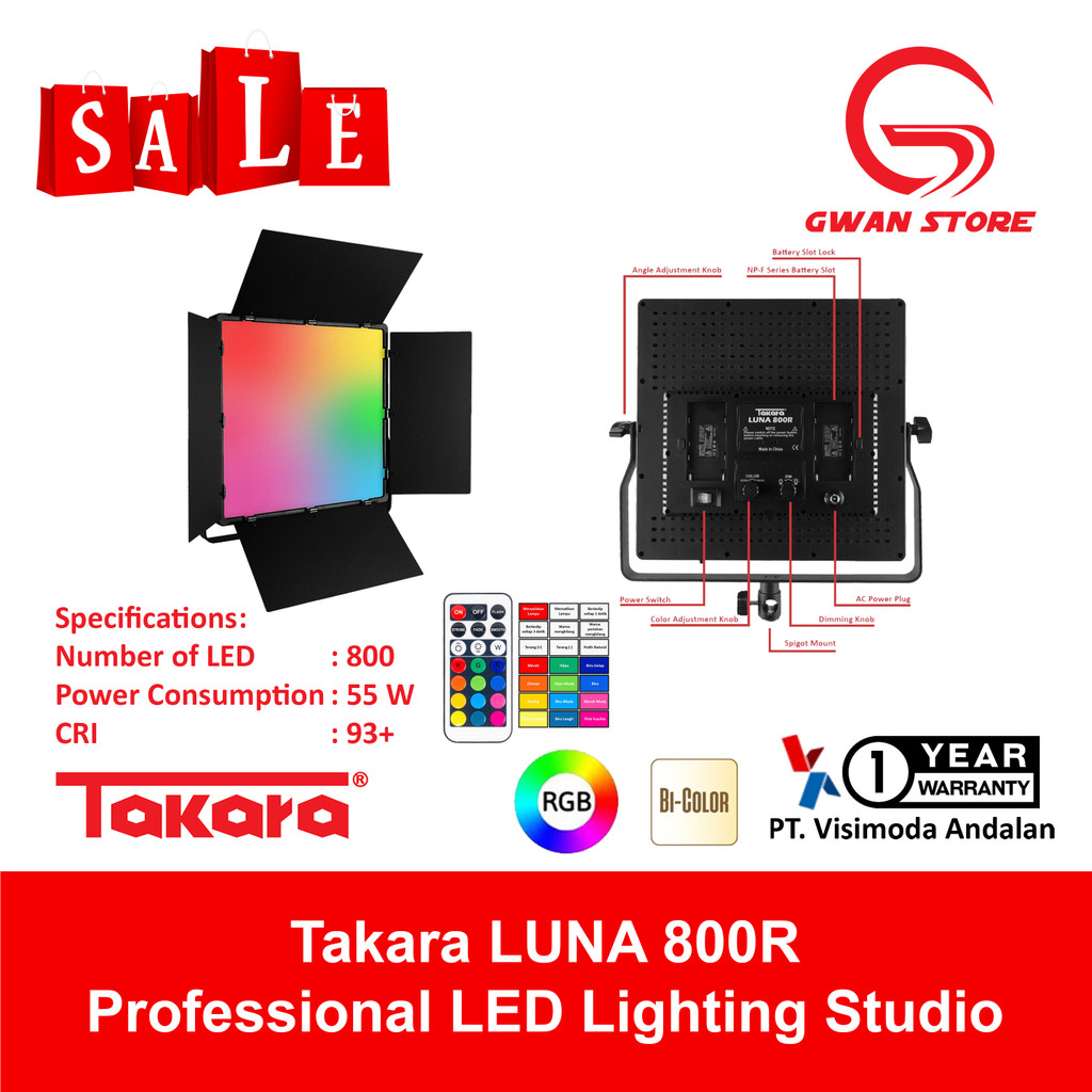 Jual Takara LUNA 800R RGB Professional Bi-Color Lighting Studio Video ...