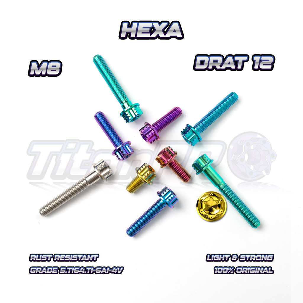 Jual BAUT TITANIUM M8 GRADE 5 HEXA 2KEY D16 M8X15MM-55MM | Shopee Indonesia