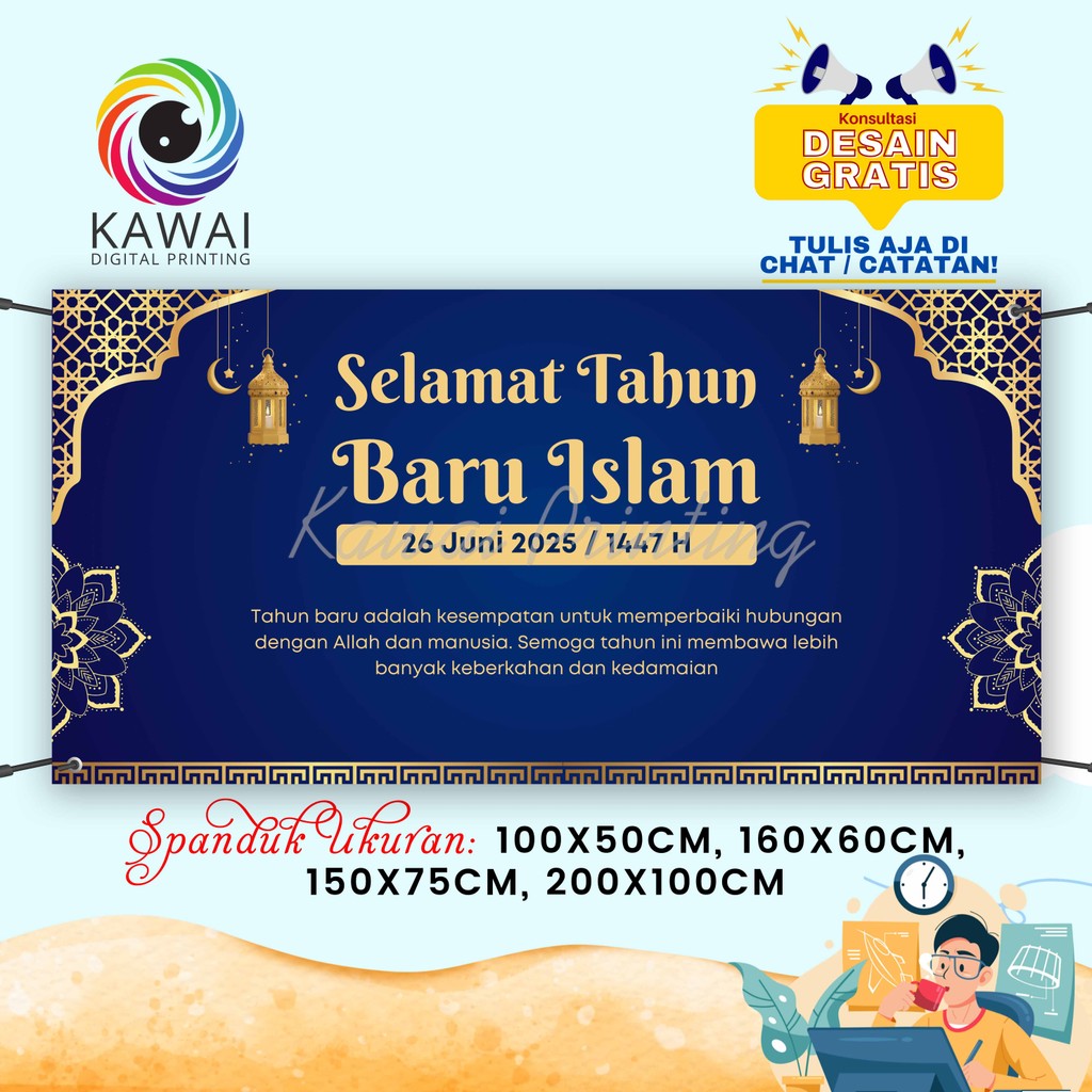 Jual SPANDUK / BANNER Tahun Baru Islam Biru Tua Free Desain | Shopee Indonesia
