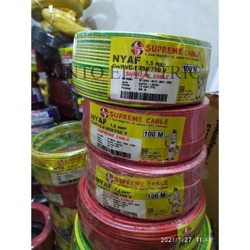 Jual SUPREME Kabel NYAF 1 x 1.5 mm Kabel Tunggal Serabut @50m | Shopee Indonesia