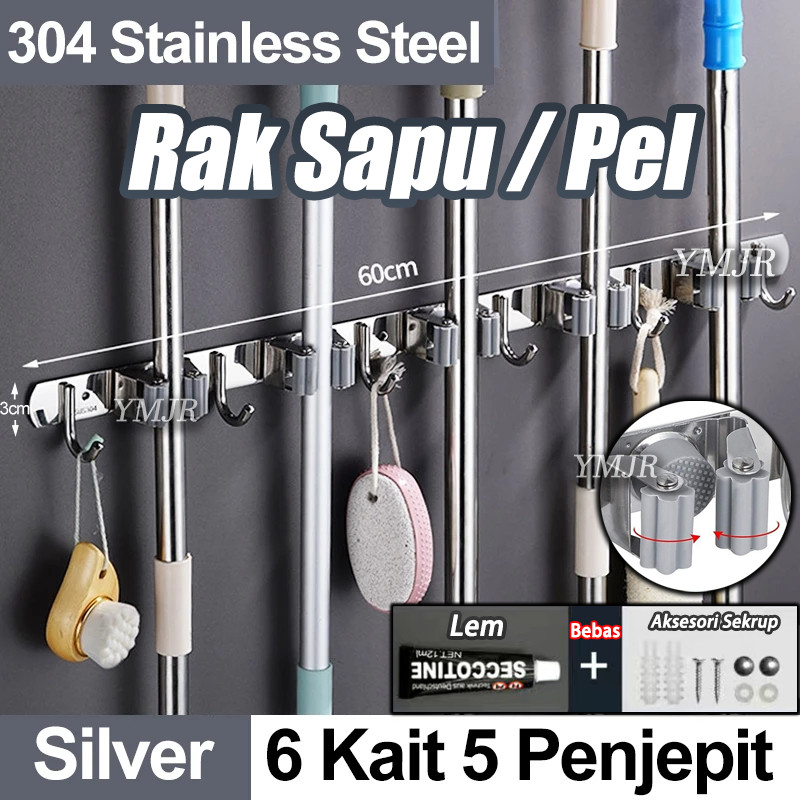 Jual YMJR 6 Kait 5 Klip Tempat Sapu Gantungan Baju Dinding Tempel with ...