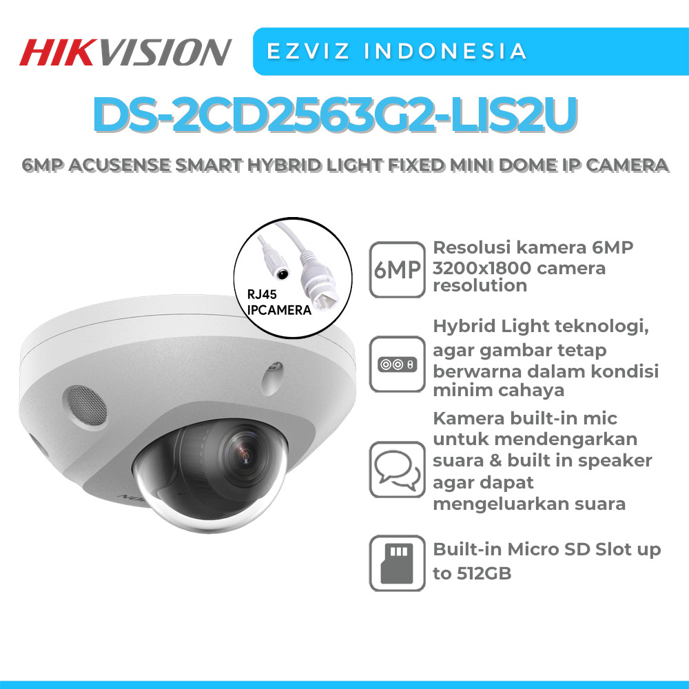 Jual HIKVISION DS-2CD2563G2-LIS2U 6MP ACUSENSE SMART HYBRID LIGHT FIXED MINI DOME IP CAMERA ...