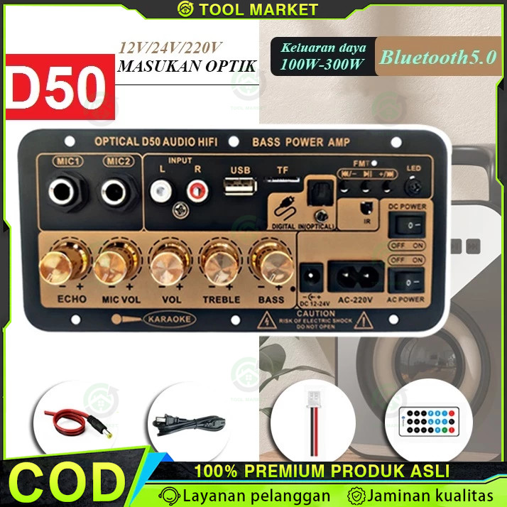 Jual D50 Power Amplifier Board Papan Fiber Optical Audio Bluetooth Karaoke Stereo Subwoofer DIY ...