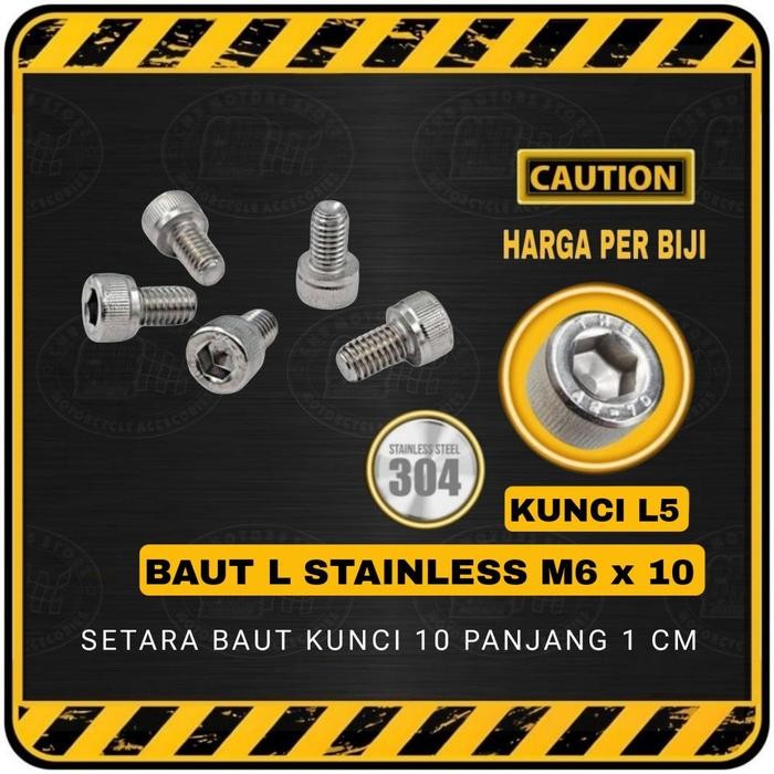 Jual Baut L STAINLESS M6 x 10 || M6x10 ( Setara Baut Kunci 10 | Panjang ...