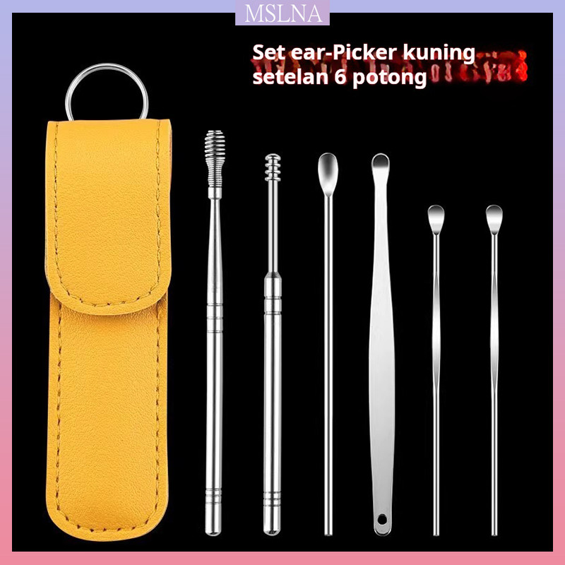 Jual Set 6 buah pembersih telinga stainless steel, tas kulit spiral ...