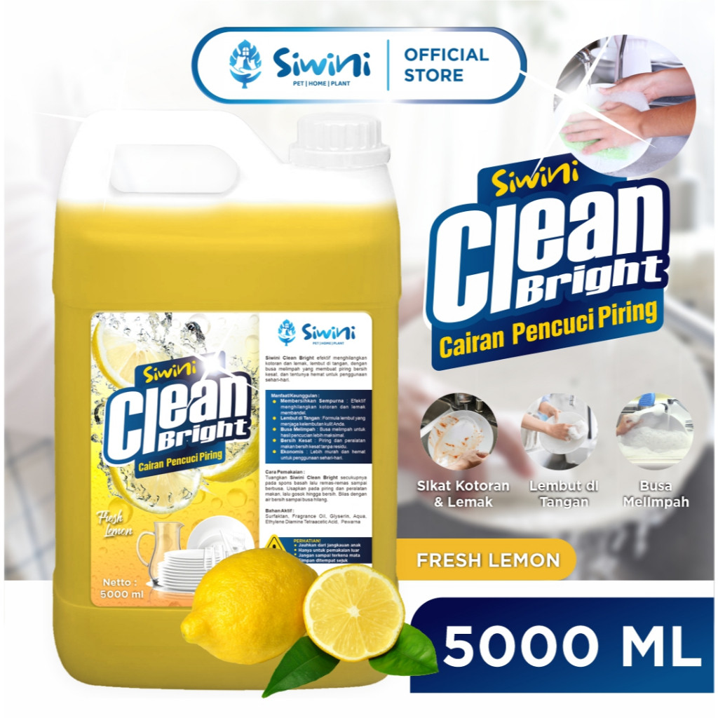 Jual SIWINI Clean Bright - Sabun Cuci Piring Wangi Lemon 5000 ml | 100% ...