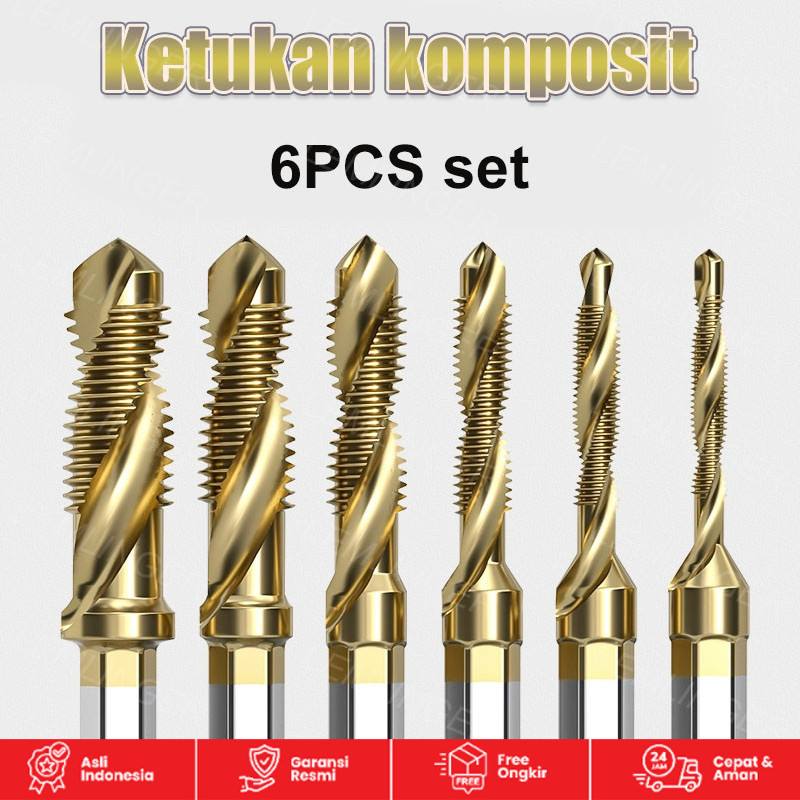 Jual Mata Bor Pembuat Ulir Drat Drill Tap Set 6PCS Hex Twist Spiral ...