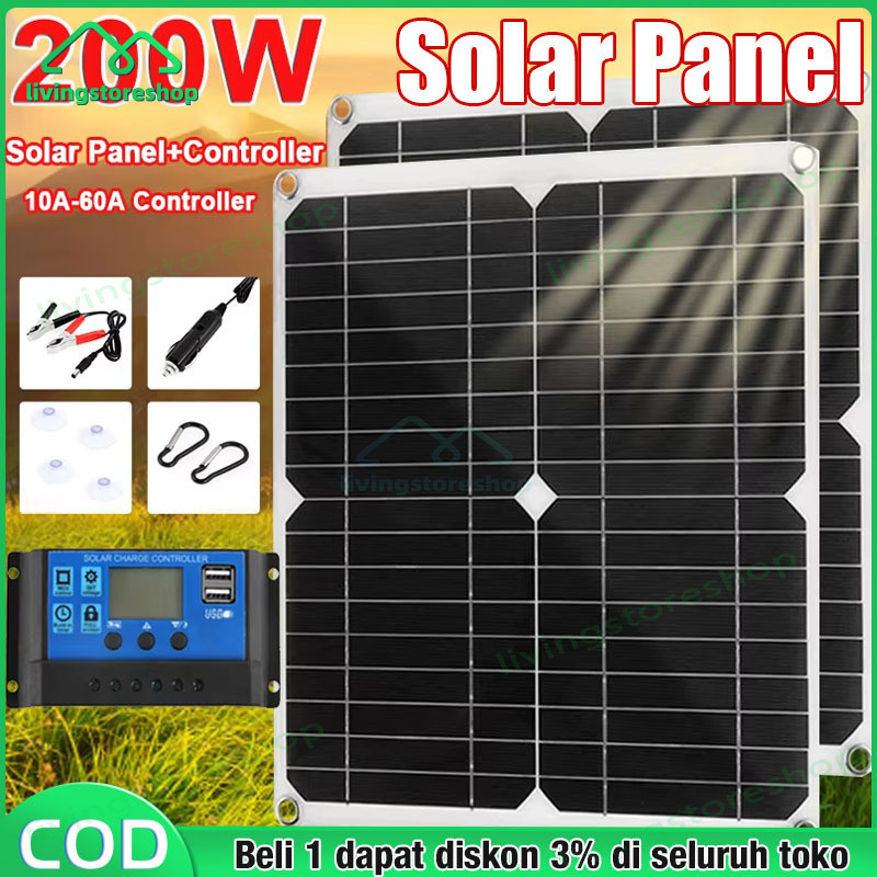 Jual Solar Panel 100W Panel Surya Solar Charge Controller LED Display Solar PWM 12V/24V 10A 20A ...