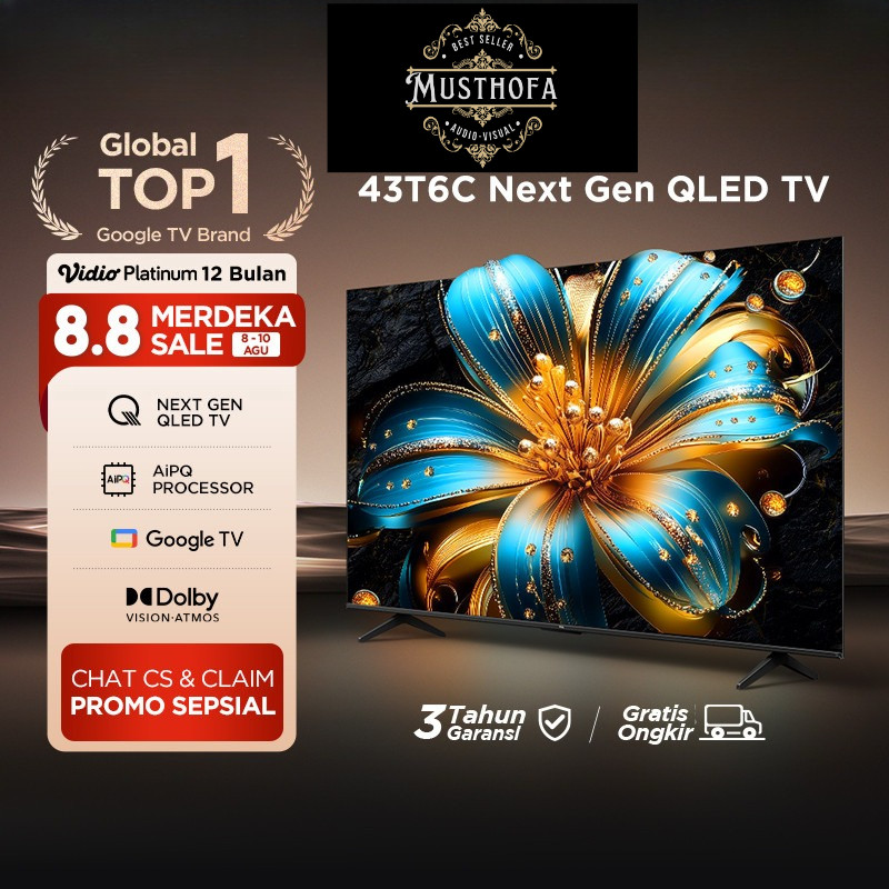 Jual TCL Next Gen QLED 43 inch T6C - 4K Google TV - HVA Panel - HDR 10+ - Dolby Vision & Atmos ...